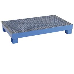 eurokraft basic Auffangwanne f&uuml;r 60 l, LxBxH 800 x 1300 x 205 mm, ohne Zulassung, blau pulverbeschichtet, mit Gitterrost