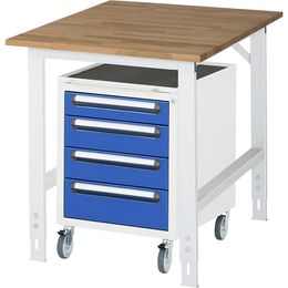 Arbeitstisch mit Schubladenschrank, Roll-Container mit 4 Schubladen 1 x 90, 2 x 120, 1 x 140 mm, BxT 750 x 1000 mm, B-Platte, Stärke 25 mm kaiserkraft
