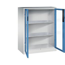 C+P Sichtfenster-Fl&uuml;gelt&uuml;rschrank, HxBxT 1200 x 930 x 500 mm, 2 Fachb&ouml;den, lichtgrau / lichtblau