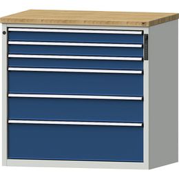 ANKE Schubladenschrank, elektronisches PIN-Schloss, 6 Schubladen, HxBxT 1020 x 1060 x 685 mm, blau