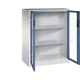 C+P Sichtfenster-Flügeltürschrank, HxBxT 1200 x 930 x 500 mm, 2 Fachböden, lichtgrau / fernblau