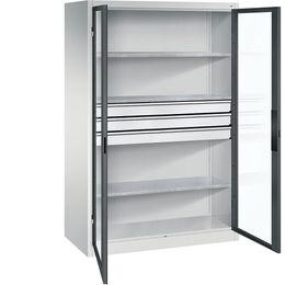 C+P Sichtfenster-Fl&uuml;gelt&uuml;rschrank, HxBxT 1950 x 1200 x 600 mm, 3 Fachb&ouml;den, 3 Schubladen, lichtgrau / anthrazitgrau