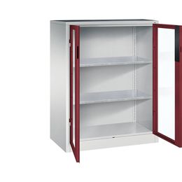 C+P Sichtfenster-Fl&uuml;gelt&uuml;rschrank, HxBxT 1200 x 930 x 500 mm, 2 Fachb&ouml;den, lichtgrau / rubinrot
