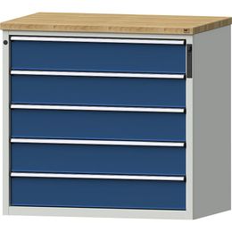 ANKE Schubladenschrank, NFC-Schloss, 5 x 180 mm Schubladen, HxBxT 1020 x 1065 x 685 mm, blau