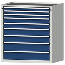 ANKE Schubladenschrank, BxT 910 x 675 mm, Schubladentraglast 100 kg, 9 Schubladen, Höhe 980 mm, Front enzianblau