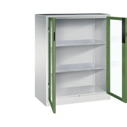 C+P Sichtfenster-Fl&uuml;gelt&uuml;rschrank, HxBxT 1200 x 930 x 500 mm, 2 Fachb&ouml;den, lichtgrau / resedagr&uuml;n