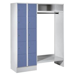 Wolf Schlie&szlig;fach-Garderobensystem Dresden, 2 Abteile links, 1 Garderobe, B 1470 mm, lichtgrau / taubenblau