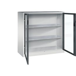 C+P Sichtfenster-Fl&uuml;gelt&uuml;rschrank, HxBxT 1200 x 1200 x 500 mm, 2 Fachb&ouml;den, lichtgrau / anthrazitgrau