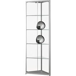 Vitrine, H&ouml;he 1984 mm, ohne Beleuchtung, BxT 500 x 500 mm, Eckvitrine, silber kaiserkraft