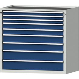 ANKE Schubladenschrank, BxT 1060 x 675 mm, Schubladentraglast 100 kg, 9 Schubladen, H&ouml;he 980 mm, Front enzianblau