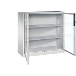 C+P Sichtfenster-Fl&uuml;gelt&uuml;rschrank, HxBxT 1200 x 1200 x 500 mm, 2 Fachb&ouml;den, lichtgrau / lichtgrau