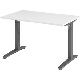 eurokraft pro ANNY - Schreibtisch mit C-Fußgestell, höhenverstellbar 650 - 850 mm, Breite 1200 mm, weiß / graphit