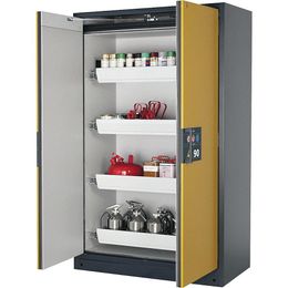 ASECOS Feuerbest&auml;ndiger Gefahrstoffschrank Typ 90, halbautomatisch, mit 4 Schubladen, T&uuml;rfarbe Gelb