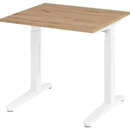 eurokraft pro ANNY - Schreibtisch mit C-Fußgestell, höhenverstellbar 650 - 850 mm, Breite 800 mm, Asteiche / weiß