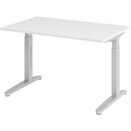 eurokraft pro ANNY - Schreibtisch mit C-Fußgestell, höhenverstellbar 650 - 850 mm, Breite 1200 mm, weiß / alusilber