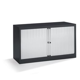 Bisley Euro-Rollladenschrank, Breite 1200 mm, 1 Fachboden, tiefschwarz / lichtgrau