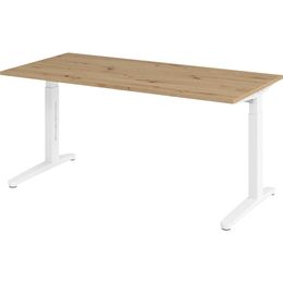 eurokraft pro ANNY - Schreibtisch mit C-Fußgestell, höhenverstellbar 650 - 850 mm, Breite 1600 mm, Asteiche / weiß