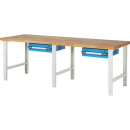 eurokraft pro Werkbank, Baukastensystem Serie 7000, 2 Hängeschubladen, BxT 2500 x 900 mm