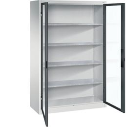 C+P Sichtfenster-Fl&uuml;gelt&uuml;rschrank, HxBxT 1950 x 1200 x 500 mm, 4 Fachb&ouml;den, lichtgrau / anthrazitgrau