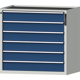 ANKE Schubladenschrank, elektronisches PIN-Schloss, 6 x 150 mm Schubladen, HxBxT 980 x 1060 x 675 mm, blau