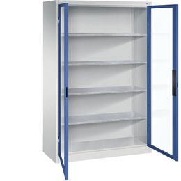 C+P Sichtfenster-Fl&uuml;gelt&uuml;rschrank, HxBxT 1950 x 1200 x 500 mm, 4 Fachb&ouml;den, lichtgrau / enzianblau