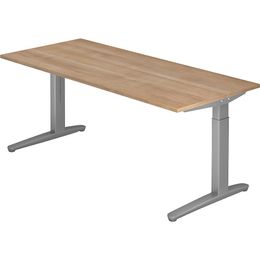 eurokraft pro ANNY - Schreibtisch mit C-Fußgestell, höhenverstellbar 650 - 850 mm, Breite 1800 mm, Nussbaum-Dekor / weißaluminium