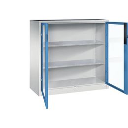 C+P Sichtfenster-Fl&uuml;gelt&uuml;rschrank, HxBxT 1200 x 1200 x 500 mm, 2 Fachb&ouml;den, lichtgrau / lichtblau