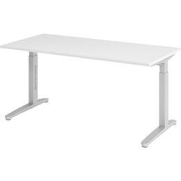 eurokraft pro ANNY - Schreibtisch mit C-Fußgestell, höhenverstellbar 650 - 850 mm, Breite 1600 mm, weiß / alusilber