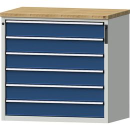 ANKE Schubladenschrank, NFC-Schloss, 6 x 150 mm Schubladen, HxBxT 1020 x 1065 x 685 mm, blau