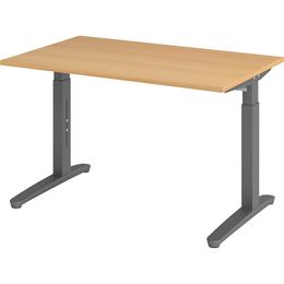eurokraft pro ANNY - Schreibtisch mit C-Fußgestell, höhenverstellbar 650 - 850 mm, Breite 1200 mm, Buche / graphit