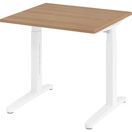 eurokraft pro ANNY - Schreibtisch mit C-Fußgestell, höhenverstellbar 650 - 850 mm, Breite 800 mm, Nussbaum-Dekor / weiß