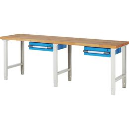 eurokraft pro Werkbank, Baukastensystem Serie 7000, 2 Hängeschubladen, BxT 2500 x 700 mm