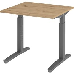 eurokraft pro ANNY - Schreibtisch mit C-Fußgestell, höhenverstellbar 650 - 850 mm, Breite 800 mm, Asteiche / graphit