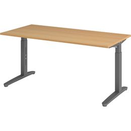 eurokraft pro ANNY - Schreibtisch mit C-Fußgestell, höhenverstellbar 650 - 850 mm, Breite 1600 mm, Buche / graphit