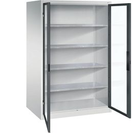 C+P Sichtfenster-Fl&uuml;gelt&uuml;rschrank, HxBxT 1950 x 1200 x 800 mm, 4 Fachb&ouml;den, lichtgrau / anthrazitgrau