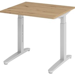 eurokraft pro ANNY - Schreibtisch mit C-Fußgestell, höhenverstellbar 650 - 850 mm, Breite 800 mm, Asteiche / alusilber