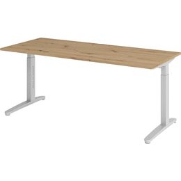 eurokraft pro ANNY - Schreibtisch mit C-Fußgestell, höhenverstellbar 650 - 850 mm, Breite 1800 mm, Asteiche / alusilber
