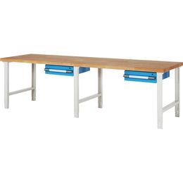 eurokraft pro Werkbank, Baukastensystem Serie 7000, 2 Hängeschubladen, BxT 3000 x 900 mm