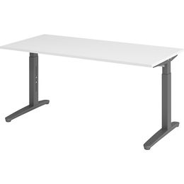 eurokraft pro ANNY - Schreibtisch mit C-Fußgestell, höhenverstellbar 650 - 850 mm, Breite 1600 mm, weiß / graphit