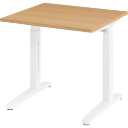 eurokraft pro ANNY - Schreibtisch mit C-Fußgestell, höhenverstellbar 650 - 850 mm, Breite 800 mm, Buche / weiß