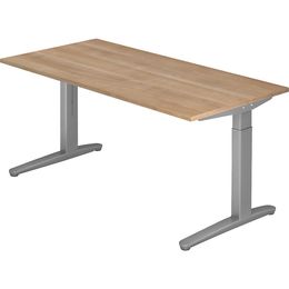 eurokraft pro ANNY - Schreibtisch mit C-Fußgestell, höhenverstellbar 650 - 850 mm, Breite 1600 mm, Nussbaum-Dekor / weißaluminium