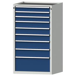 ANKE Schubladenschrank, BxT 760 x 675 mm, Schubladentraglast 100 kg, 9 Schubladen, H&ouml;he 1280 mm, Front enzianblau