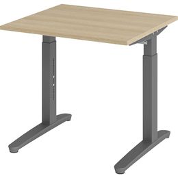 eurokraft pro ANNY - Schreibtisch mit C-Fußgestell, höhenverstellbar 650 - 850 mm, Breite 800 mm, Eiche / graphit