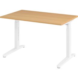eurokraft pro ANNY - Schreibtisch mit C-Fußgestell, höhenverstellbar 650 - 850 mm, Breite 1200 mm, Buche / weiß