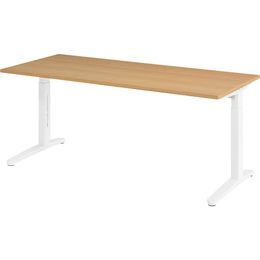 eurokraft pro ANNY - Schreibtisch mit C-Fußgestell, höhenverstellbar 650 - 850 mm, Breite 1800 mm, Buche / weiß