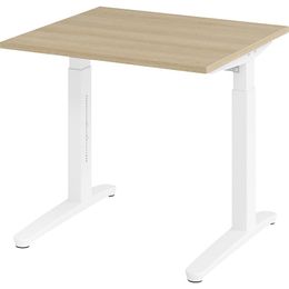 eurokraft pro ANNY - Schreibtisch mit C-Fußgestell, höhenverstellbar 650 - 850 mm, Breite 800 mm, Eiche / weiß