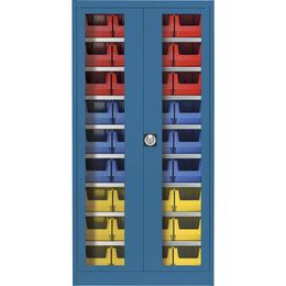 Mauser Sichtfenster-Fl&uuml;gelt&uuml;renschrank, mit 36 Sichtlagerk&auml;sten, brillantblau