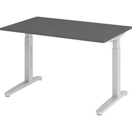 eurokraft pro ANNY - Schreibtisch mit C-Fußgestell, höhenverstellbar 650 - 850 mm, Breite 1200 mm, graphit / alusilber