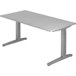 eurokraft pro ANNY - Schreibtisch mit C-Fußgestell, höhenverstellbar 650 - 850 mm, Breite 1600 mm, lichtgrau / weißaluminium