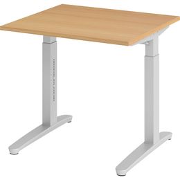 eurokraft pro ANNY - Schreibtisch mit C-Fußgestell, höhenverstellbar 650 - 850 mm, Breite 800 mm, Buche / alusilber